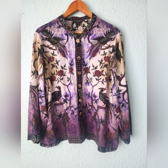 Citron | Tops | Citronsilk Purple And Black Long Sleeve Buttoned Blouse ...